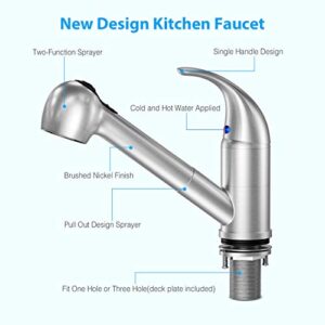 LEPO Single Lever Pull Out Kitchen Sink Faucets, Single Handle Low Arch Stainless Steel Brushed Nickel Rv Kitchen Faucet with Pull Down Sprayer, Bar Utility Sink Faucets