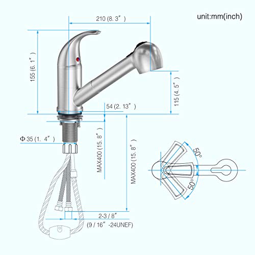 LEPO Single Lever Pull Out Kitchen Sink Faucets, Single Handle Low Arch Stainless Steel Brushed Nickel Rv Kitchen Faucet with Pull Down Sprayer, Bar Utility Sink Faucets