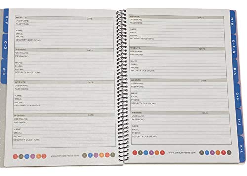 RE-FOCUS Password Book with Alphabetical Tabs 10"x7.6" Spiral Bound Credentials keeper Saves All Internet Login Details (Pink)