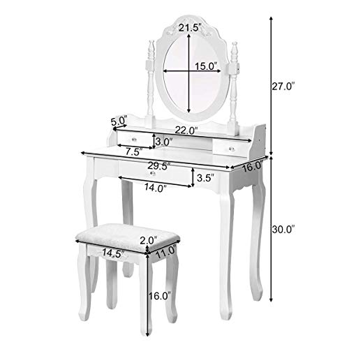 SPSUPE Click Image to Open expanded View Vanity Set with Oval 360° Rotating Mirror, Makeup with3 Storage Drawers, Painted Finish,Removable Top, Wooden Dressing Table, White