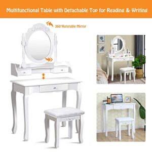 SPSUPE Click Image to Open expanded View Vanity Set with Oval 360° Rotating Mirror, Makeup with3 Storage Drawers, Painted Finish,Removable Top, Wooden Dressing Table, White