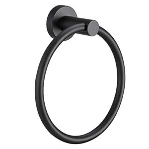 pynsseu matte black towel ring for bathroom 1 pack, kitchen bath towel holder hangers wall mount heavy duty storage stainless steel