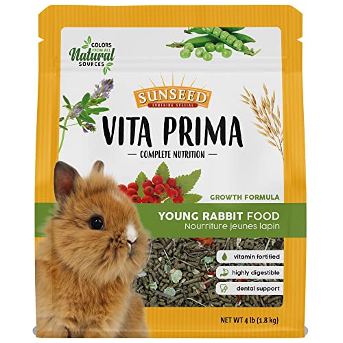 Sunseed Vita Prima Young Rabbit Food - Complete Nutrition - Premium Fortified Blend with Timothy Hay, 4 lb