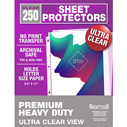 Samsill Ultra Clear Sheet Protectors, 250 Pack, 8.5x11 Inch Page Protectors for 3 Ring Binder, Premium Heavy Duty, Letter Size, Top Loading, Acid Free