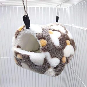 Vedem Small Animal Fleece Cave Bed Hideout Cage Hanging Hammock Warm Bed for Hamsters Guinea-Pigs Chinchillas Sugar Gliders (L, Coffee-Heart)