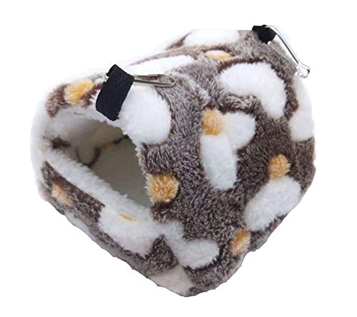 Vedem Small Animal Fleece Cave Bed Hideout Cage Hanging Hammock Warm Bed for Hamsters Guinea-Pigs Chinchillas Sugar Gliders (L, Coffee-Heart)