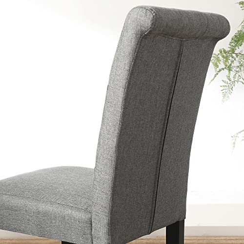 LSSBOUGHT Button-Tufted Upholstered Fabric Dining Chairs with Solid Wood Legs, Set of 4 (Gray)