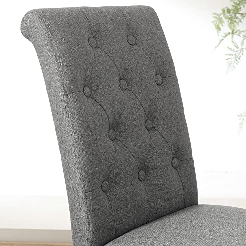 LSSBOUGHT Button-Tufted Upholstered Fabric Dining Chairs with Solid Wood Legs, Set of 4 (Gray)