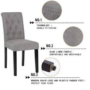 LSSBOUGHT Button-Tufted Upholstered Fabric Dining Chairs with Solid Wood Legs, Set of 4 (Gray)