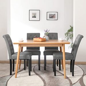 LSSBOUGHT Button-Tufted Upholstered Fabric Dining Chairs with Solid Wood Legs, Set of 4 (Gray)