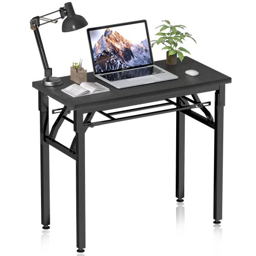 YJHome Folding Table Small Computer Desk Writing Foldable Work Desk Portable No Assembly Required for Small Spaces Home Office School Bedroom, Black