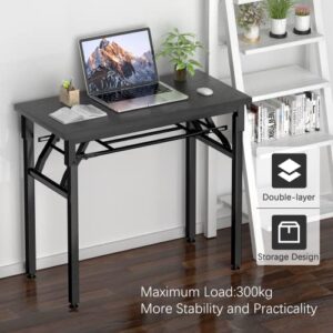 YJHome Folding Table Small Computer Desk Writing Foldable Work Desk Portable No Assembly Required for Small Spaces Home Office School Bedroom, Black