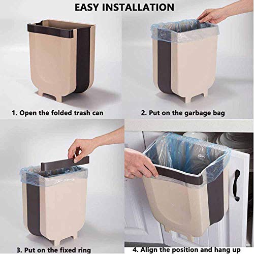 Perfuw Folding Waste Bin, Kitchen Hanging Trash Can, Collapsible Trash Bin for Kitchen Cabinet Door, Creative Wall Mounted Waste Bin for Bathroom & Car, Portable Home Garbage Storage Bucket