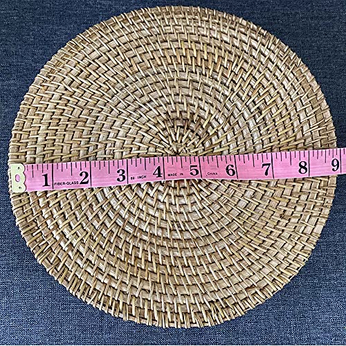 YIWEN Rattan Woven Round Basket, Round Rattan Woven Serving Tray with Handles for Bread Fruit Vegetables, Restaurant Serving & Tabletop Display Baskets (8.7", 1pc)