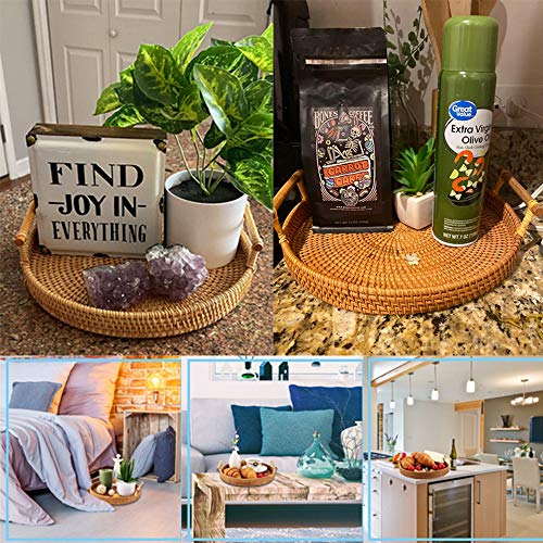 YIWEN Rattan Woven Round Basket, Round Rattan Woven Serving Tray with Handles for Bread Fruit Vegetables, Restaurant Serving & Tabletop Display Baskets (8.7", 1pc)