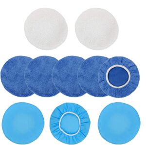 urlwall 10pcs 9-10 inch polisher pad bonnet orbital car buffing polishing pad cover - 5pcs microfiber polish pad, 3pcs car wax buffer pads, 2pcs woolen fleece polishing bonnet for car waxing machine