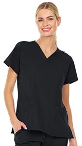 mini marilyn stretch v-neck three pocket scrub top with 4-way stretch, black, l