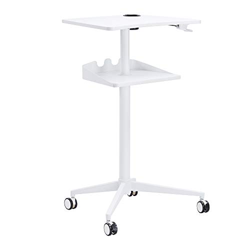 Safco Products 1944WH VUM Pneumatic Height-Adjustable Stand-Up Mobile Laptop Computer Workstation, Mobile Computer Cart, 22.875" D x 30.75" W x 48.25" H