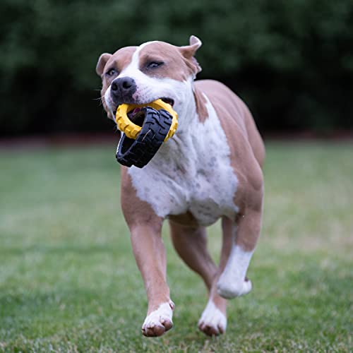 Tonka Rubber 3-Ring Tug Dog Toy, Lightweight, Durable and Water Resistant, 10.5 Inches, for Medium/Large Breeds, Single Unit, Yellow/Black