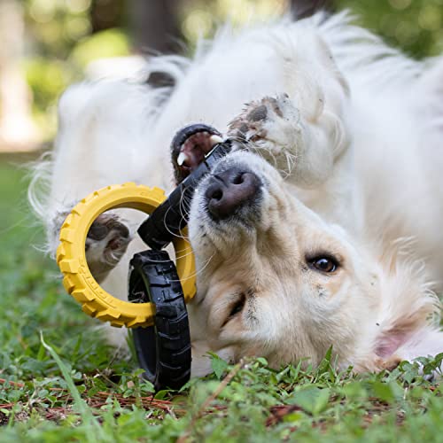 Tonka Rubber 3-Ring Tug Dog Toy, Lightweight, Durable and Water Resistant, 10.5 Inches, for Medium/Large Breeds, Single Unit, Yellow/Black