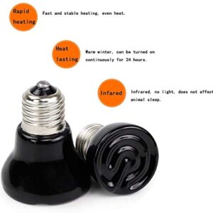 KIMROO 75W Mini Reptile Heat Lamp Bulb(2 Pack) E26/E27 Base,AC110V,Pet Infrared Ceramic Heat Emitter, or Reptile Like Lizard,Tortoise,Brooder Coop, Aquarium,Snake,No Light,Black (75W)