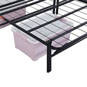 Olee Sleep 14 Inch Foldable Dura Metal Platform Bed Frame, Full Size, Comfort Base Bed Frame, Height for Under-Bed Storage, Black