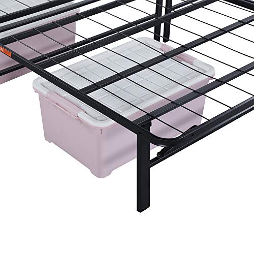 Olee Sleep 14 Inch Foldable Dura Metal Platform Bed Frame, Full Size, Comfort Base Bed Frame, Height for Under-Bed Storage, Black