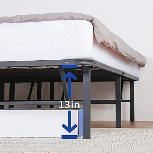 Olee Sleep 14 Inch Foldable Dura Metal Platform Bed Frame, Full Size, Comfort Base Bed Frame, Height for Under-Bed Storage, Black