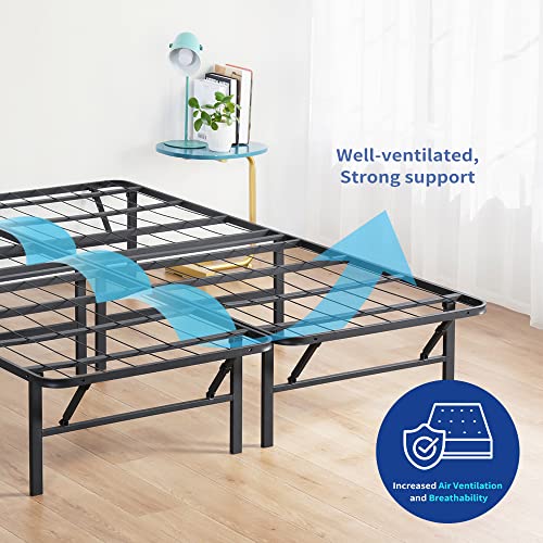 Olee Sleep 14 Inch Foldable Dura Metal Platform Bed Frame, Full Size, Comfort Base Bed Frame, Height for Under-Bed Storage, Black