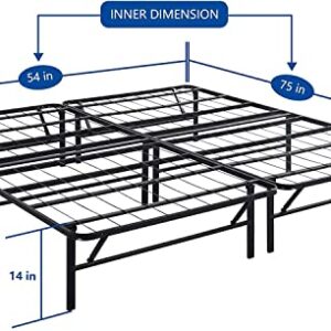 Olee Sleep 14 Inch Foldable Dura Metal Platform Bed Frame, Full Size, Comfort Base Bed Frame, Height for Under-Bed Storage, Black