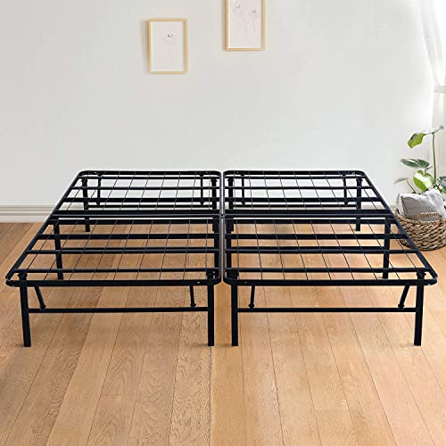 Olee Sleep 14 Inch Foldable Dura Metal Platform Bed Frame, Full Size, Comfort Base Bed Frame, Height for Under-Bed Storage, Black