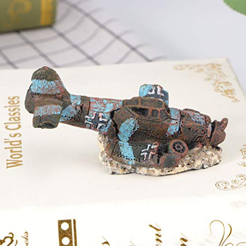 POPETPOP Aquarium Plane Wreck - Resin Sunken Crashed Plane Decorations Aquarium Ornament for Fish Tank