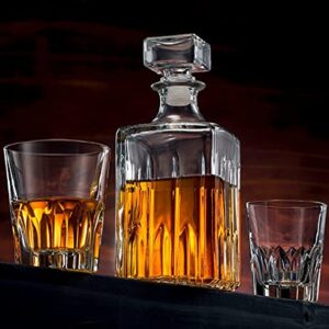 Godinger Whiskey Decanter and 2 Whiskey Glasses Bar Set, Italian Made Decanter for Liquor Scotch Bourbon Vodka