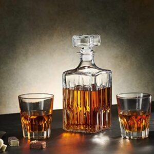 Godinger Whiskey Decanter and 2 Whiskey Glasses Bar Set, Italian Made Decanter for Liquor Scotch Bourbon Vodka