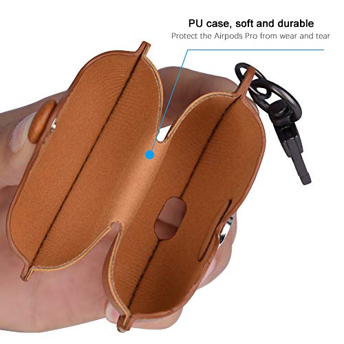 Genuine Leather Case AirPods Pro Case, for Apple AirPods Pro Wireless Charging Case Soft Leather Cover with Keychain Hook [Front LED Visible]