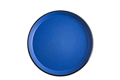 Stone Lain 16 Pieces Two-Tone Color Glaze without Rim Stoneware Round Dinnerware Set, Blue and Black