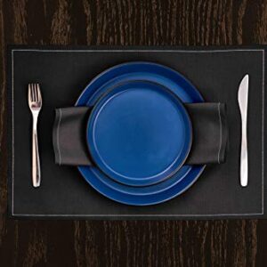 Stone Lain 16 Pieces Two-Tone Color Glaze without Rim Stoneware Round Dinnerware Set, Blue and Black