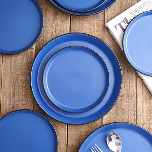 Stone Lain 16 Pieces Two-Tone Color Glaze without Rim Stoneware Round Dinnerware Set, Blue and Black