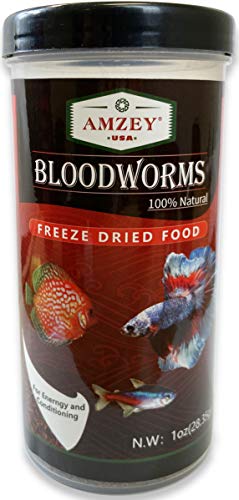 Blood Worms 1 oz -100% Natural Freeze Dried Blood Worms - Aquarium Fish Food - High Protein Food for Betta Fish, Food for Goldfish, Food for Cichlid, Food for Guppy, Food for Discus, Food for Turtle