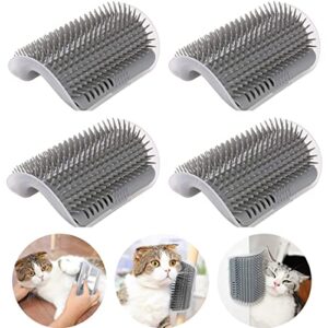 cat self groomer with catnip pouch, 4 pack wall corner scratcher groomers soft grooming massage combs for short long fur cats,cat brush toy for indoor cats kitten