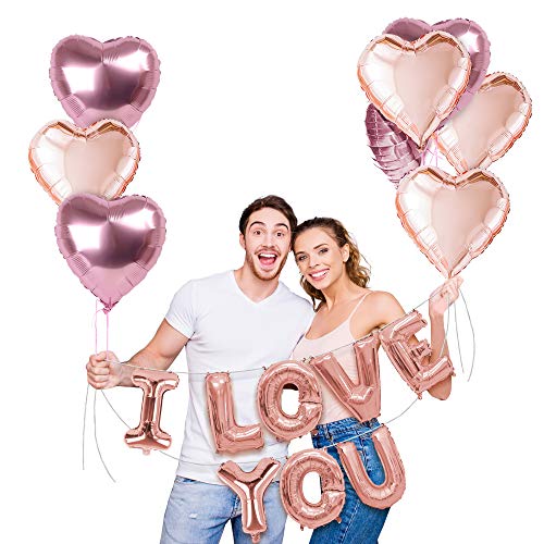 Valentine's Day Decorations Rose Gold I Love You Balloons Banner Rose Gold & Blush Pink Heart Balloons for Anniversary Bridal Shower Party Decors