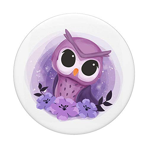 Funny Animal Flower and Cute Little Purple Owl PopSockets PopGrip: Swappable Grip for Phones & Tablets