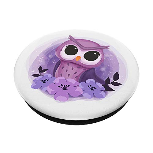 Funny Animal Flower and Cute Little Purple Owl PopSockets PopGrip: Swappable Grip for Phones & Tablets