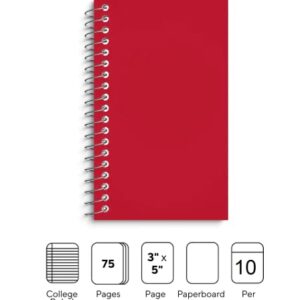 1InTheOffice Wirebound Spiral Memo Books, Memo Pads, 3" x 5", College Ruled, Small Notepad 3x5, Assorted, 75 Sheets/Pad, 10 Pads/Pack