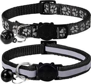 taglory reflective cat collars breakaway with bell, 2-pack girl boy pet kitten collar adjustable 7.5-12.5 inch, black