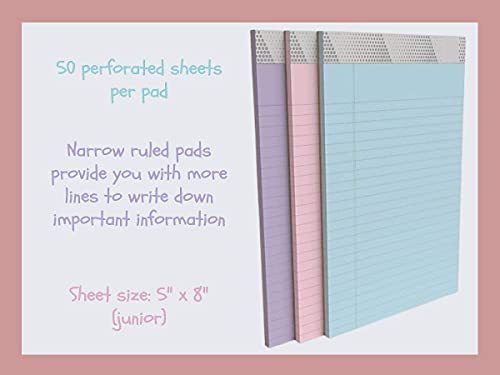 1InTheOffice Legal Pads Narrow Ruled 5x8, Narrow Ruled Note Pad, Assorted Colors, Pastel, 50 Sheets/Pad, 6 Pads/Pack