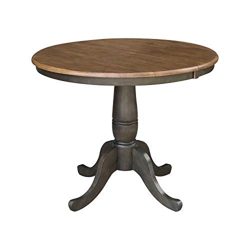 IC International Concepts 36" Round Extension Table with 4 Emily Chairs-Set of 5 Piece Dining Sets, Distressed Hickory/Stone