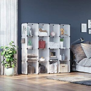 C&AHOME Cube Storage Organizer, 16-Cube Shelves Units, Closet Cabinet, DIY Plastic Modular Book Shelf, Ideal for Bedroom, Living Room, Office, 48.4" L × 12.4" W × 48.4" H Transparent White