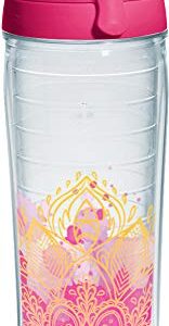 Tervis Yoga Lotus Flower Made in USA Double Walled Insulated Tumbler Travel Cup Keeps Drinks Cold & Hot, 24oz Water Bottle, Classic - Fuchsia Lid