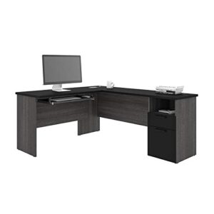 Bestar Norma L-Shaped Desk, 71W, Black & Bark Gray